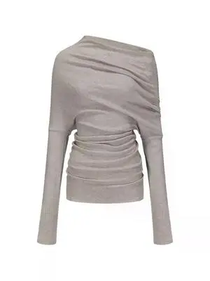 ELYWOOD Asymmetric Draped Off-shoulder Long-sleeved T-shirt - Neutrals