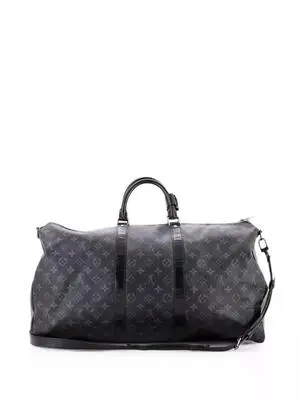 LOUIS VUITTON Keepall Bandouliere Bag Monogram Eclipse Canvas 55 Travel Bag - Black