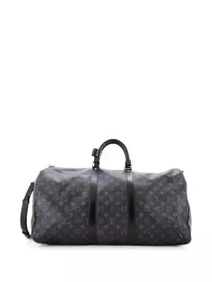 LOUIS VUITTON Keepall Bandoulière Monogram Eclipse Canvas 55 Travel Bag - Black