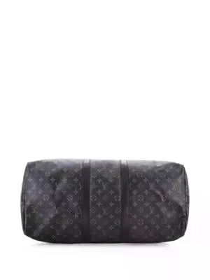 LOUIS VUITTON Keepall Bandoulière Monogram Eclipse Canvas 55 Travel Bag - Black