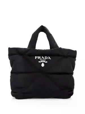Prada Padded Logo Quilted Re-nylon Medium Tote Bag - Black