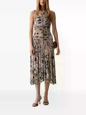 Farm Rio Abstract Print Sleeveless Ruched Midi Dress