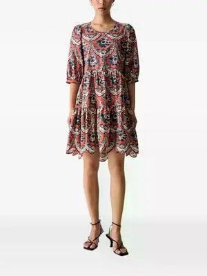 Farm Rio Floral-print Tiered Mini Dress - Orange
