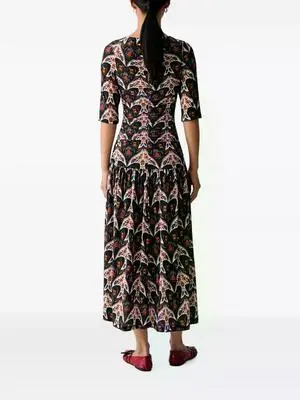 Farm Rio Graphic Print Gathered Midi Dress