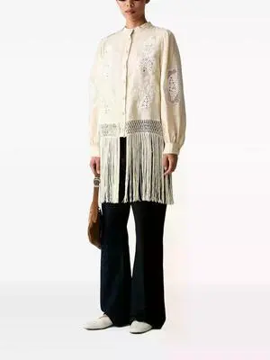 Farm Rio Fringed Broderie-anglaise Shirt - Neutrals