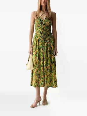 Farm Rio Graphic-print Ruched Midi Dress - Green