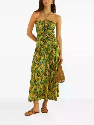 Farm Rio Graphic Print Ruched Midi Dress - Green