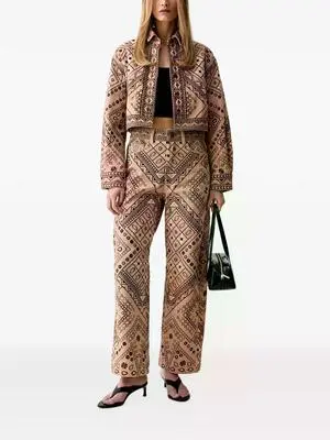 Farm Rio Embroidered Cropped Jacket - Pink