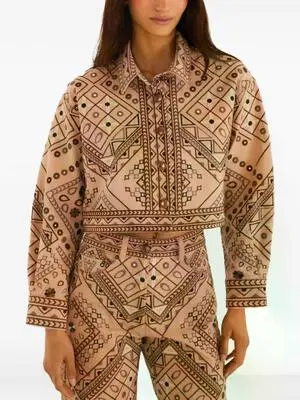 Farm Rio Embroidered Cropped Jacket - Pink
