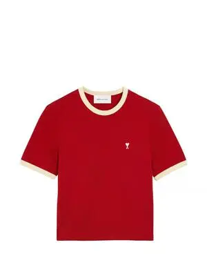 AMI Paris Contrasted Cotton T-shirt With De Coeur - Red
