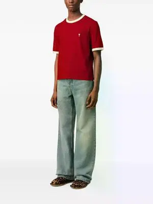 AMI Paris Contrasted Cotton T-shirt With De Coeur - Red