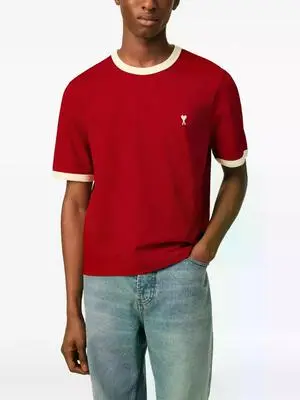 AMI Paris Contrasted Cotton T-shirt With De Coeur - Red