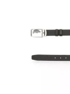 Montblanc Reversible Textured Calf Leather Belt With Silver-tone Buckle - Black