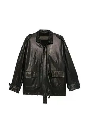 GIORGIO BRATO Leather Epaulette Jacket - Black