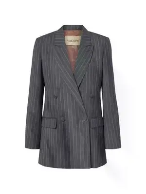 Valentino Garavani Pinstriped Double-breasted Jacket - Grey