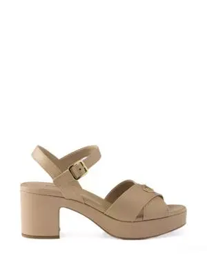 Prada Nappa Leather Platform Sandals With Logo Buckle - Neutrals