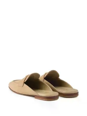 Prada Nubuck Leather Mules With Enamelled Triangle Logo - Neutrals