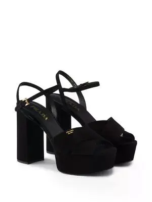 Prada Suede Platform Sandals With Column Heel - Black