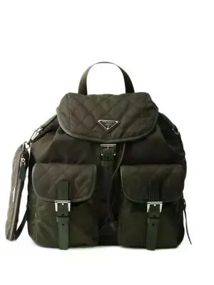Prada Medium Quilted Re-nylon Backpack With Saffiano Leather Trim - Green