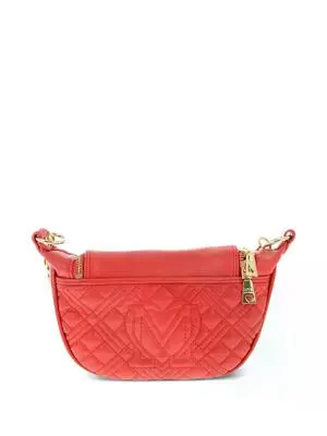 Moschino Quilted Logo Plaque Shoulder Bag - Red