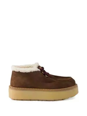 Prada Shearling Lined Suede Booties - Brown