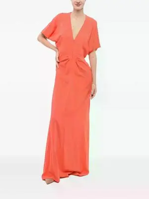 SUPER BLOND V-neck Butterfly-sleeve Maxi Dress - Orange
