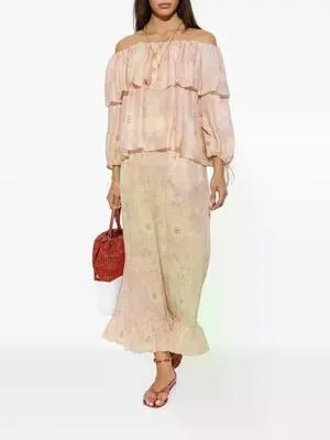 Chloé Floral-print Ruffled Trousers - Pink