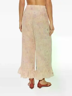 Chloé Floral Print Silk Wide Leg Trousers