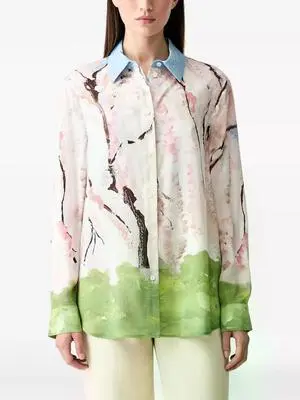 Stine Goya Relaxed-fit Long-sleeve Shirt With Cherry Blossom Print - Neutrals