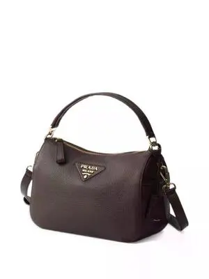 Prada Small Textured Leather Bag With Logo - Brown