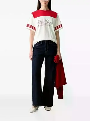 Stine Goya Logo Print Striped Sleeve T-shirt