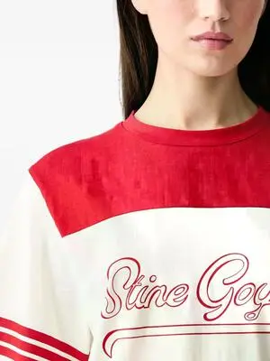Stine Goya Logo Print Striped Sleeve T-shirt