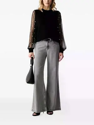 Karl Lagerfeld Faux-pearl Sheer-sleeve Top