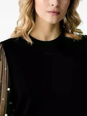 Karl Lagerfeld Faux-pearl Sheer-sleeve Top