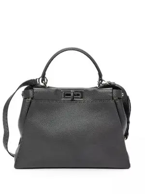 Fendi Medium Peekaboo Leather Tote Bag - Grey