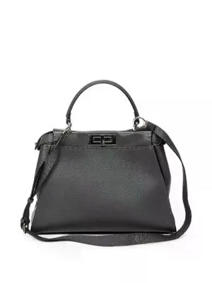 Fendi Medium Peekaboo Leather Tote Bag - Grey