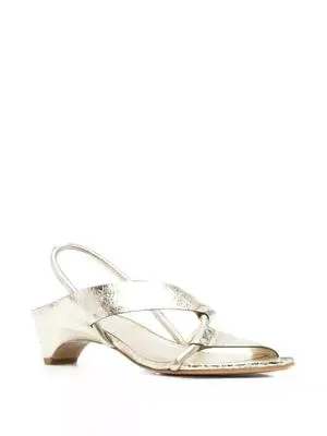 DEL CARLO Cracked-effect Slingback Sandals - Gold