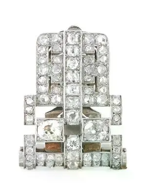 LB EXCLUSIVE Art Deco Diamond Clip Brooch In Platinum And 18k White Gold - Silver