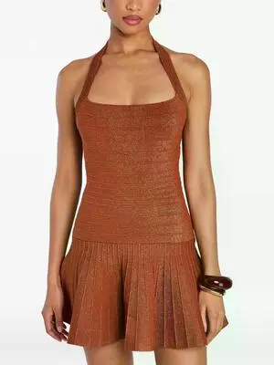 Retrofete Serena Halterneck Mini Dress With Pleated Skirt - Brown