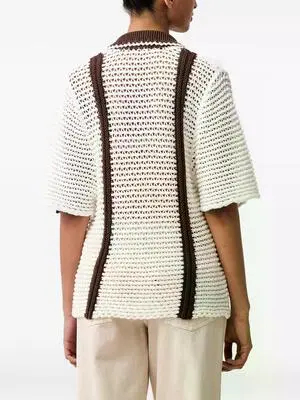 Stine Goya Crochet Knit Striped Cardigan With Contrast Trim