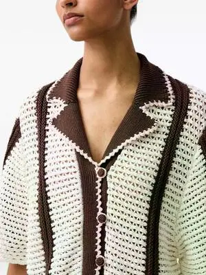 Stine Goya Crochet Knit Striped Cardigan With Contrast Trim
