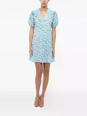 SAMSOE SAMSOE Jytta Floral-print Ruffled-collar Mini Dress - Blue