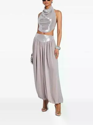 Retrofete Greige Sequin-embellished Wide-leg Trousers