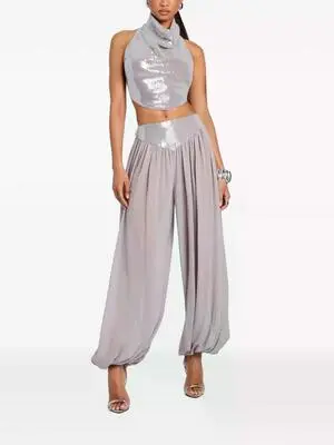 Retrofete Greige Sequin-embellished Wide-leg Trousers