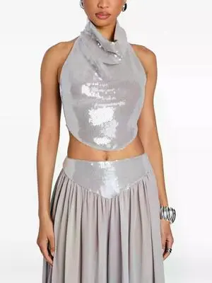 Retrofete Pyna Sequin Embellished Halterneck Top - Grey