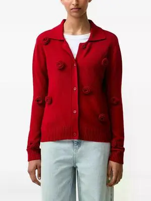 Stine Goya Flower Appliqué Collar Cardigan - Red