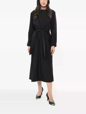 OBLÒ UNIQUE Long Sleeve Tie-waist Midi Dress - Black