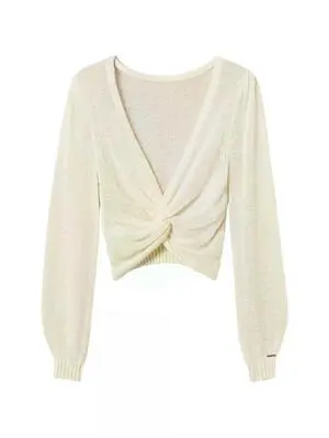 TWINSET Reversible Knit Shrug With Criss-cross Detail And Puff Sleeves - Neutrals