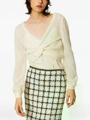 TWINSET Reversible Knit Shrug With Criss-cross Detail And Puff Sleeves - Neutrals