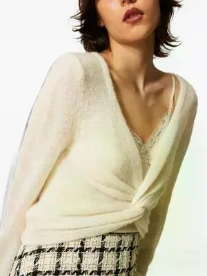 TWINSET Reversible Knit Shrug With Criss-cross Detail And Puff Sleeves - Neutrals